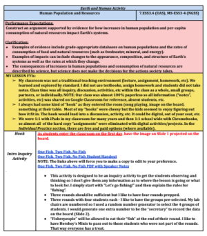 7th Science Lesson Human Population and Resources OAS 7.ESS3.4 NGSS MS ...