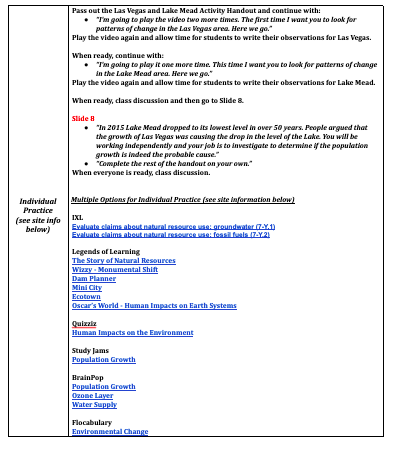 7th Science Lesson Human Population and Resources OAS 7.ESS3.4 NGSS MS ...