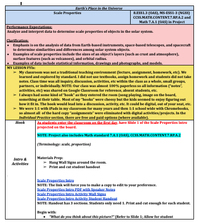 8th Science Lesson Scale Properties OAS 8.ESS1.3 NGSS MS-ESS1-3 | Made ...