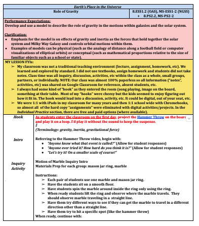 8th Science Lesson Role of Gravity OAS 8.ESS1.2 NGSS MS-ESS1-2 | Made ...
