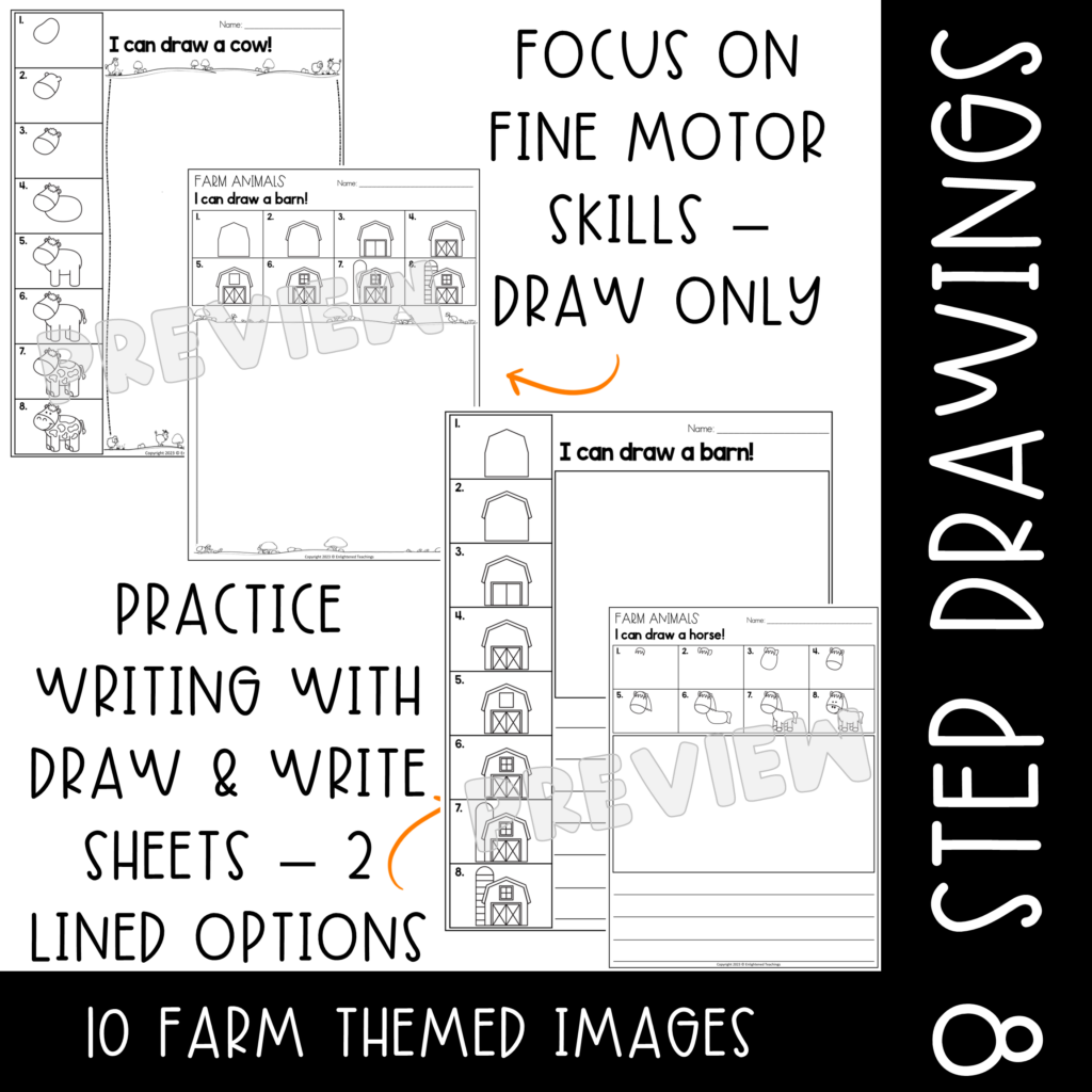 Farm Directed Drawings Worksheets - Farm Writing Prompts - Draw and ...