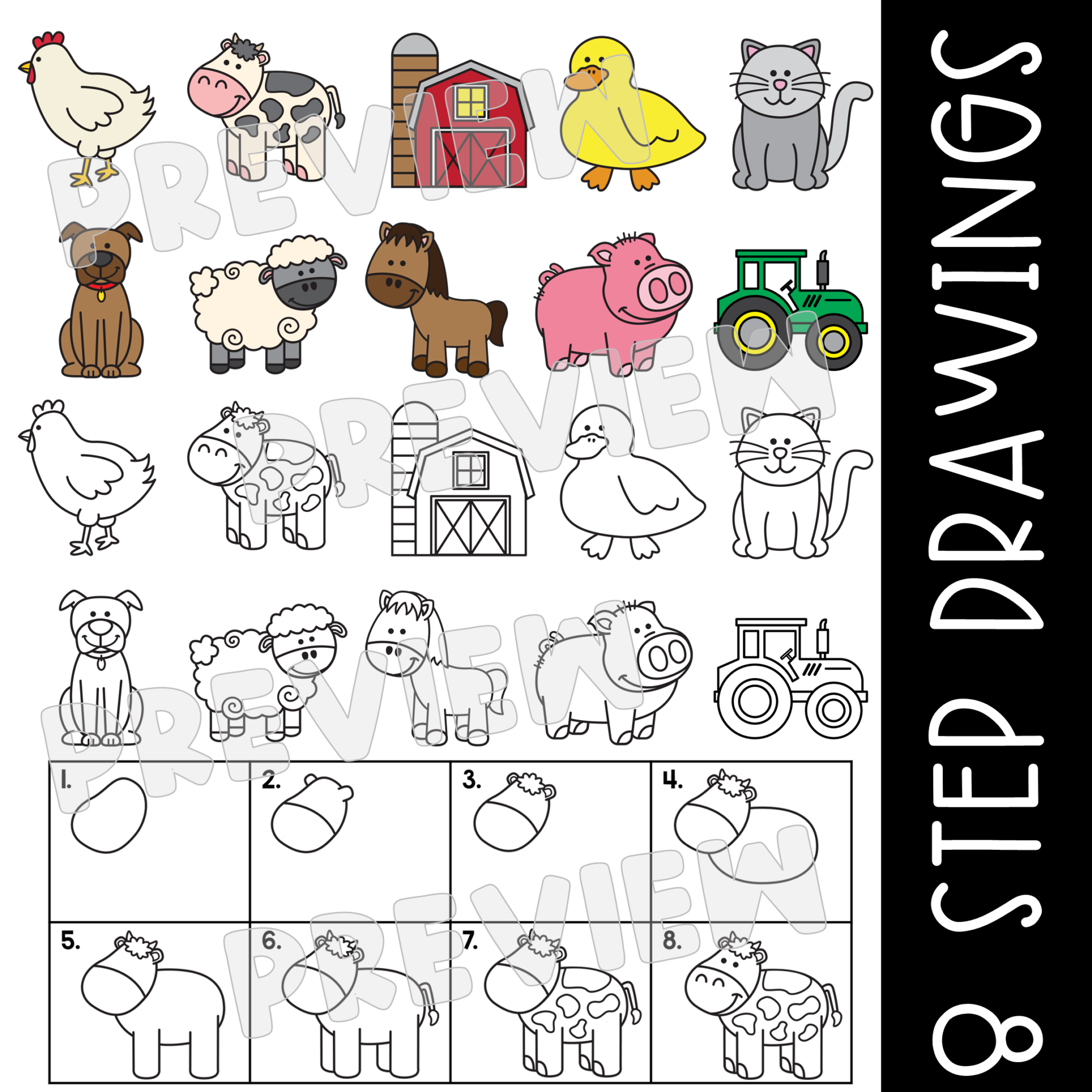 Farm Directed Drawings Worksheets - Farm Writing Prompts - Draw and ...