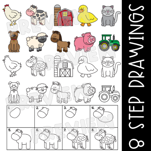 Farm Directed Drawings Worksheets - Farm Writing Prompts - Draw and ...