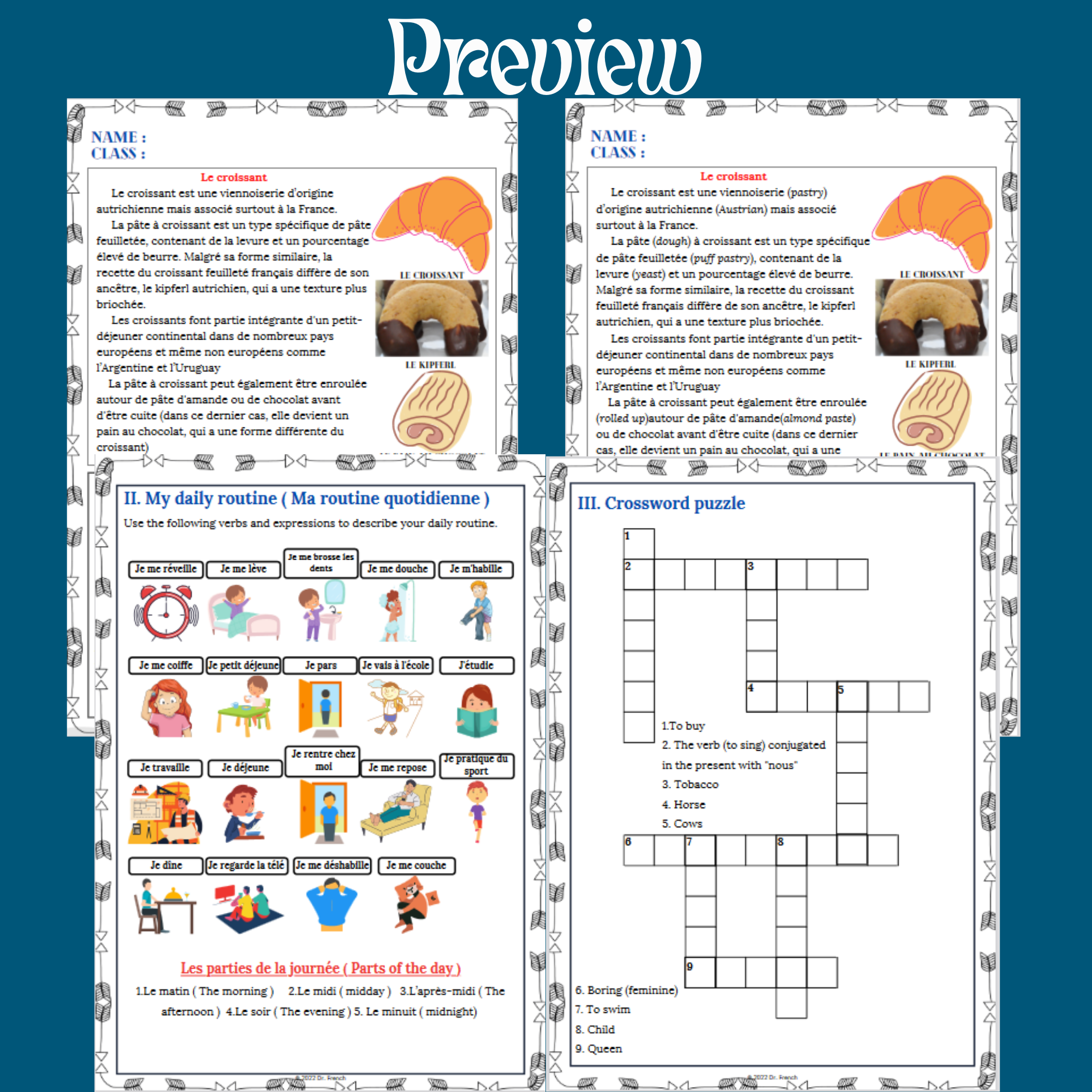 Le croissant: French Emergency sub plan / Plan de Leçon d'Urgence ...