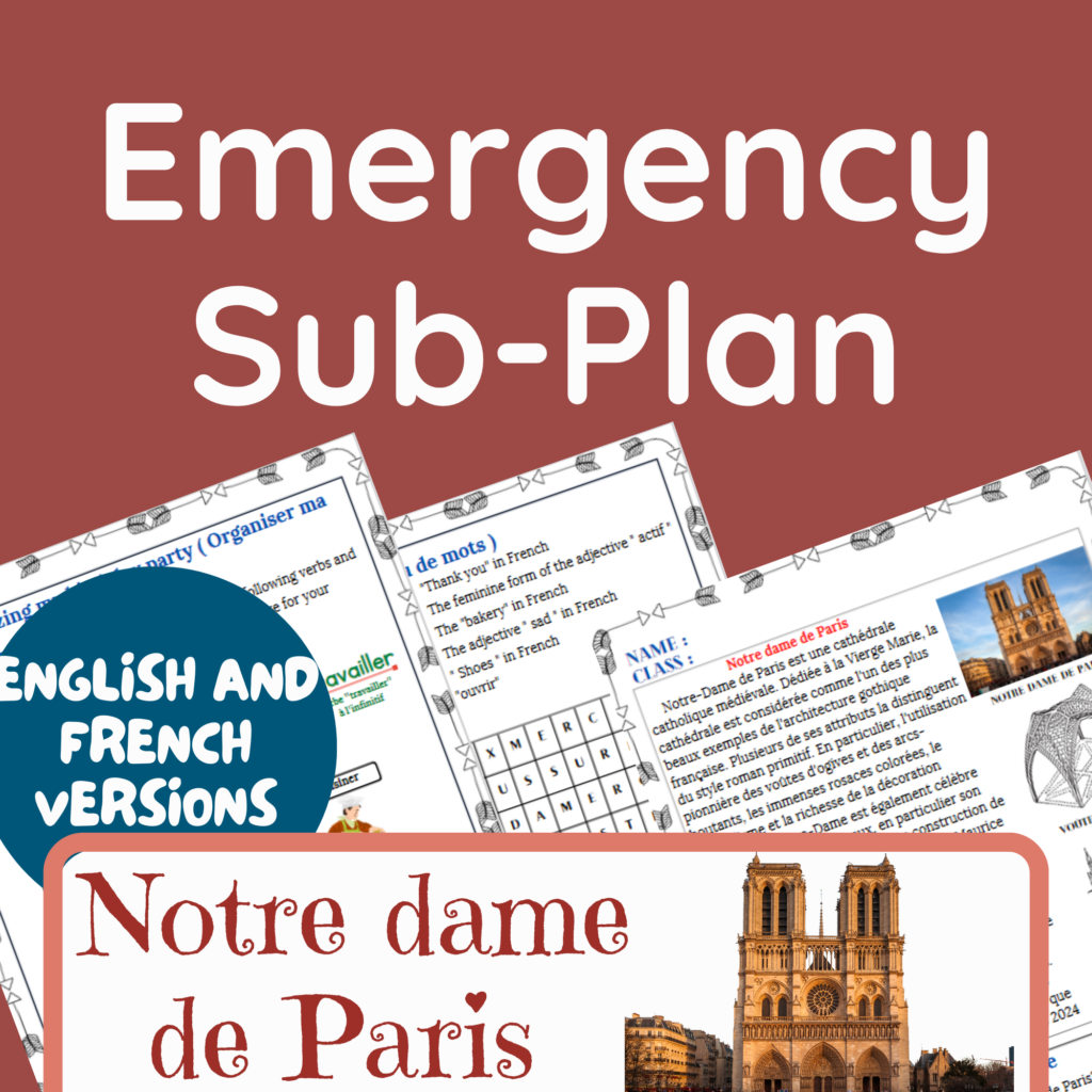 Notre dame de Paris : French Emergency sub plan / Plan de Leçon d ...