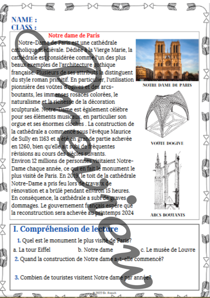 Notre dame de Paris : French Emergency sub plan / Plan de Leçon d ...
