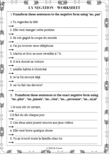 La négation - French Negation Worksheet - Negation Activities | Made By ...