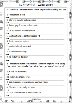 La négation - French Negation Worksheet - Negation Activities | Made By ...