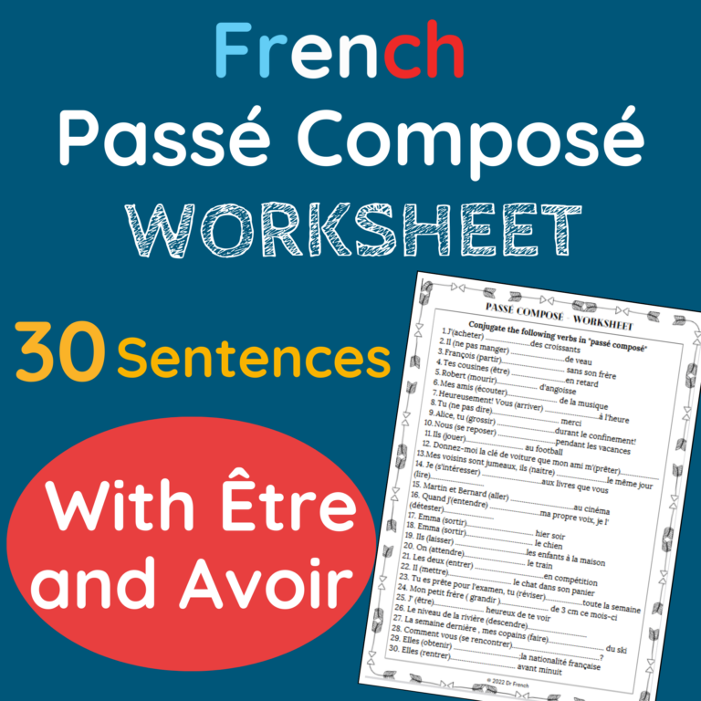 French Passé Composé with Être and Avoir Worksheet. Passé Composé ...