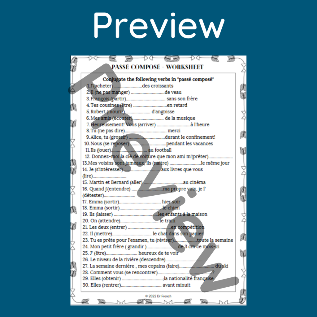 French Passé Composé with Être and Avoir Worksheet. Passé Composé ...