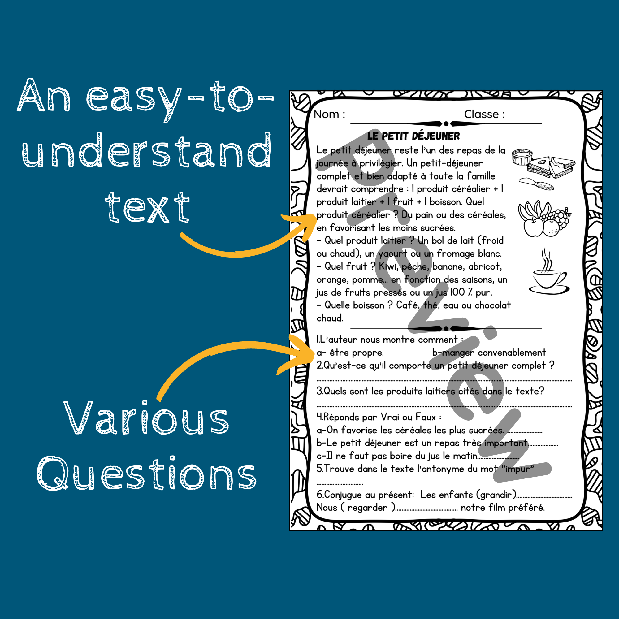 French Reading Comprehension Activity For Beginners. Compréhension de ...