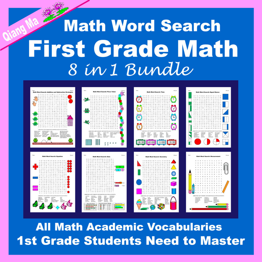 Math Word Search: Grade 1 Math Word Search 8 in 1 Bundle | Made By Teachers