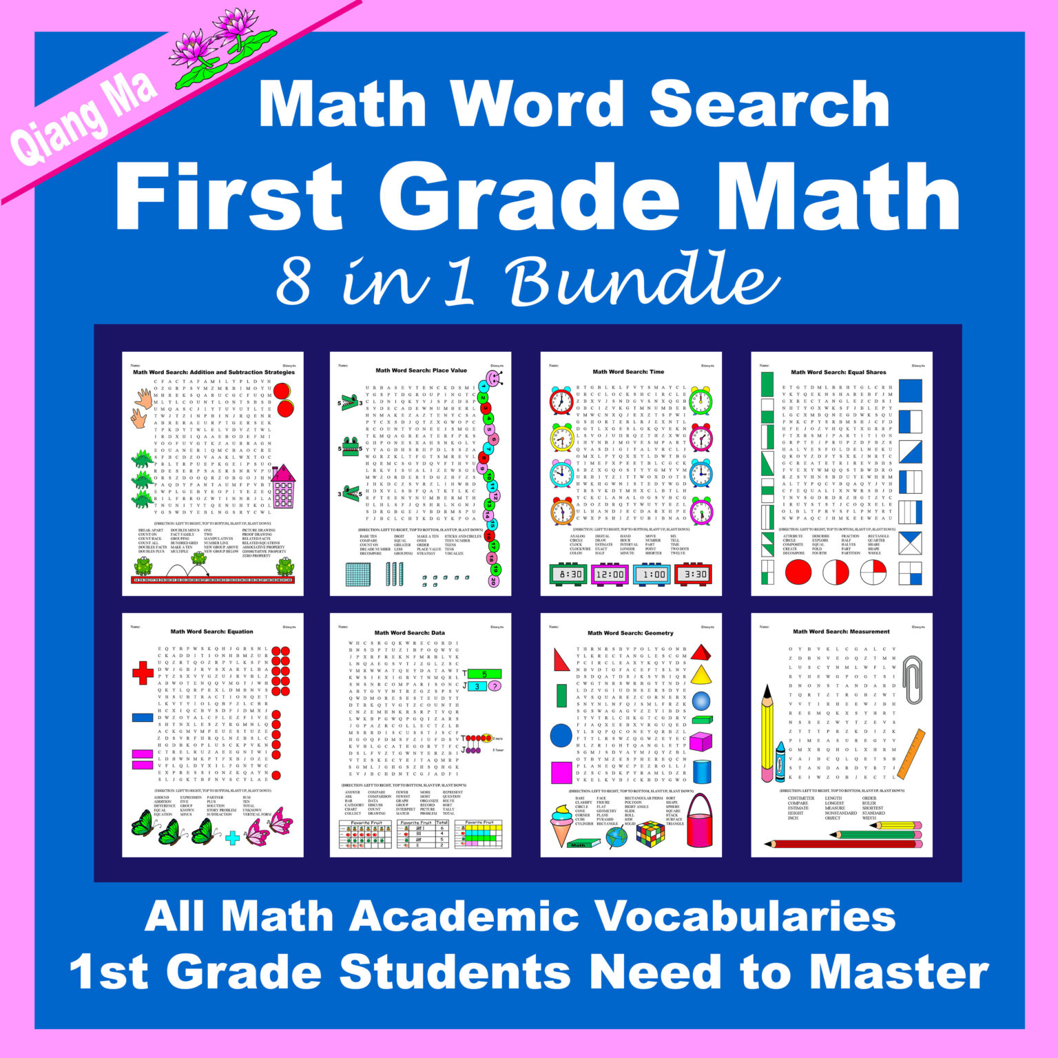 Math Word Search: Grade 1 Math Word Search 8 in 1 Bundle | Made By Teachers