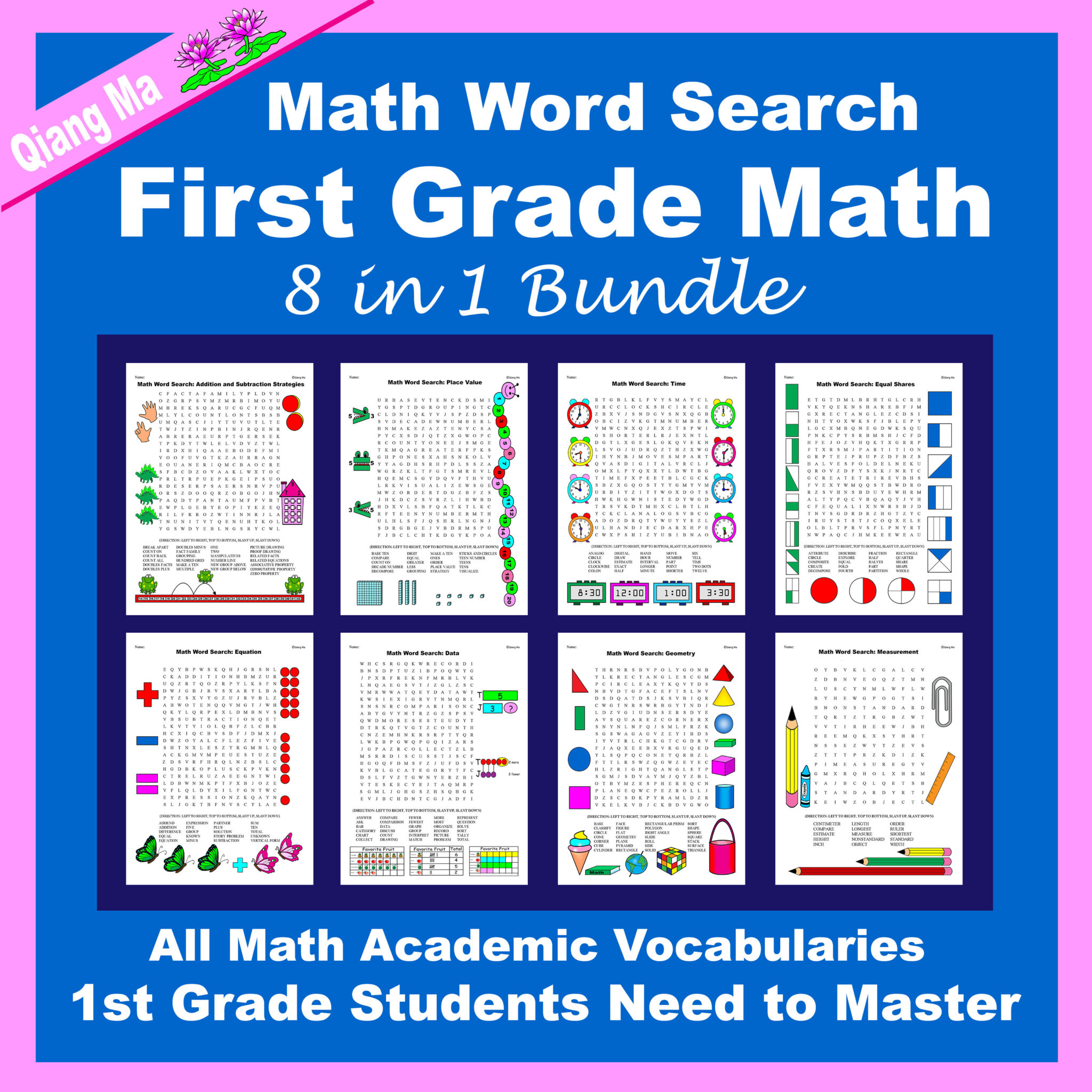 Math Word Search: Grade 1 Math Word Search 8 in 1 Bundle | Made By Teachers
