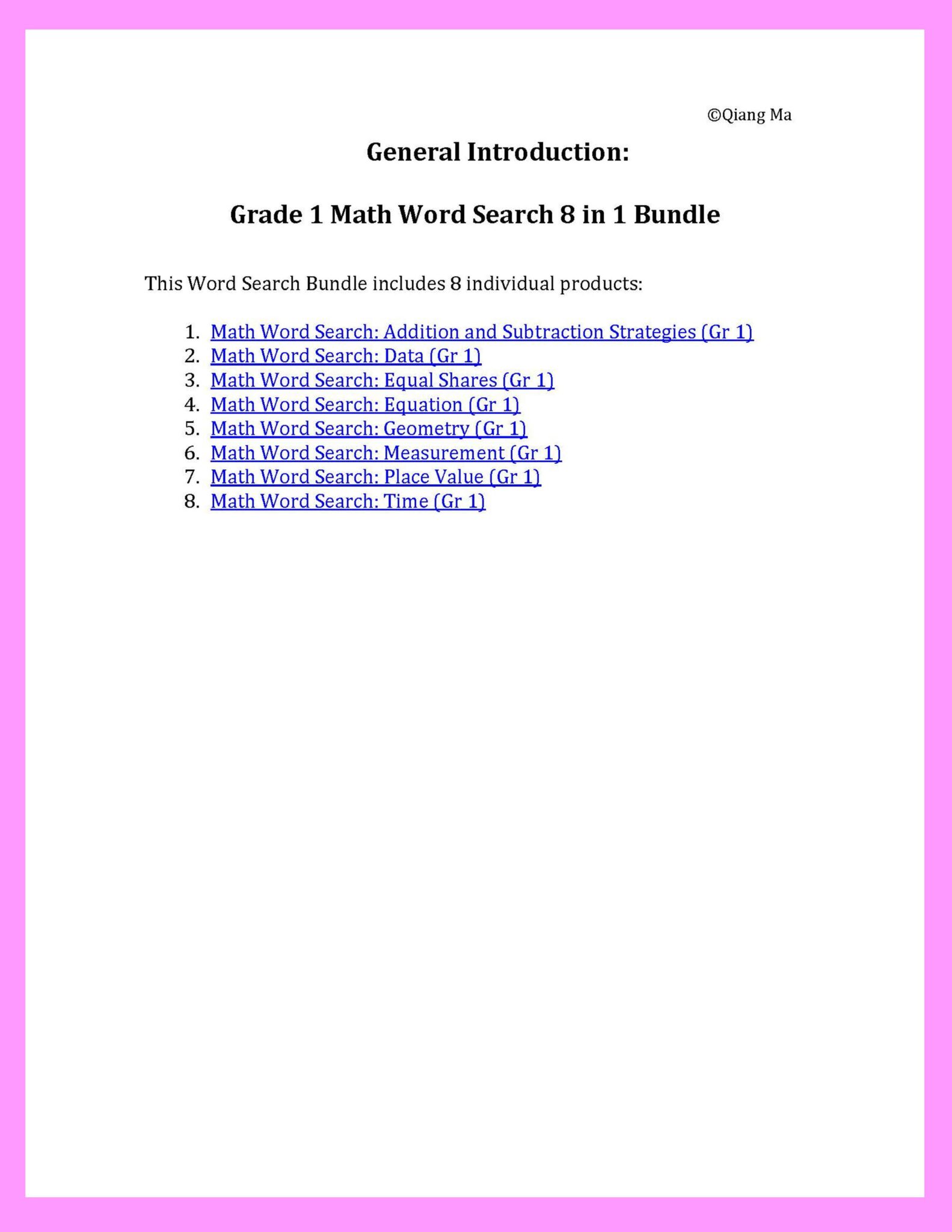 Math Word Search: Grade 1 Math Word Search 8 in 1 Bundle | Made By Teachers