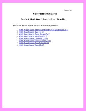 Math Word Search: Grade 1 Math Word Search 8 in 1 Bundle | Made By Teachers