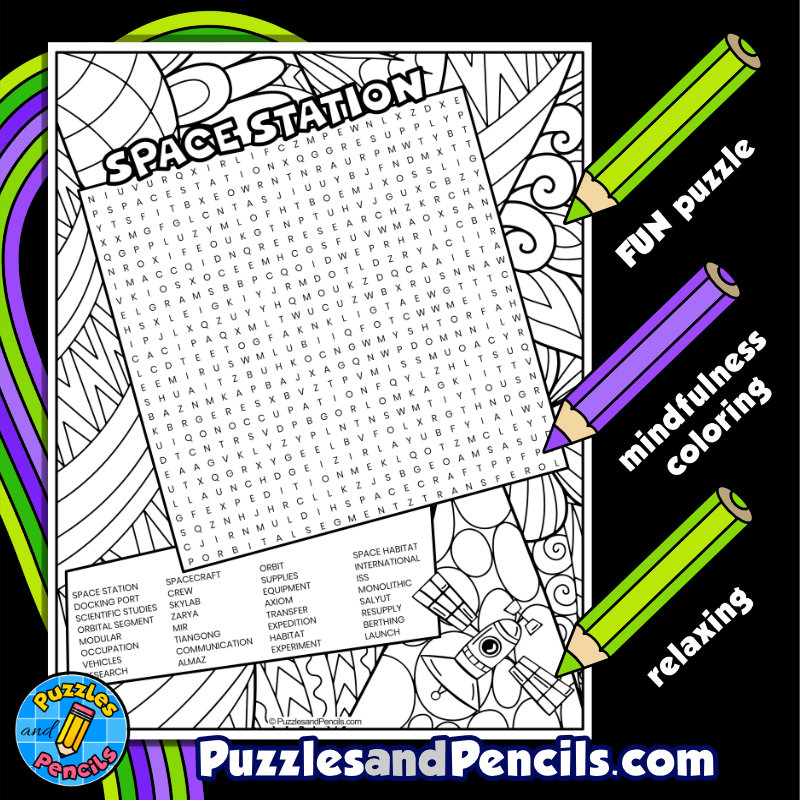 Space Station Word Search Puzzle Activity Page | Outer Space Wordsearch ...