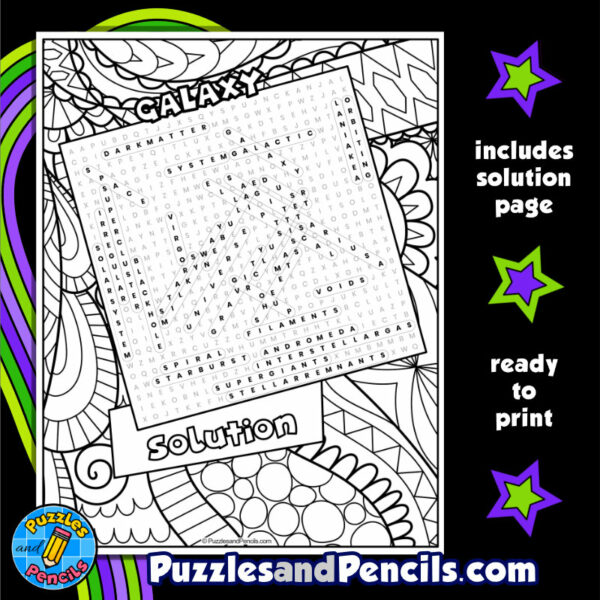 Galaxy Word Search Puzzle Activity Page | Outer Space Wordsearch | Made ...