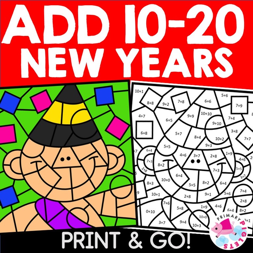 New Years Math Coloring Pages Addition Sums 10 To 20 Color By Number 