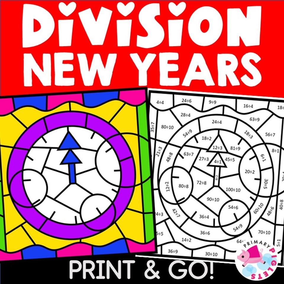 New Years Math Coloring Sheets - Division Color by Number Code | Made ...