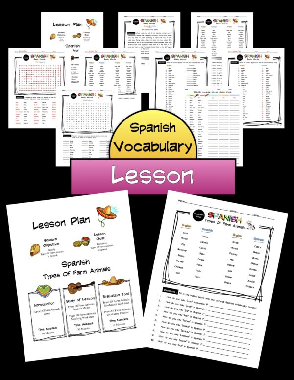 Spanish Farm Animals Lesson Packet | Made By Teachers