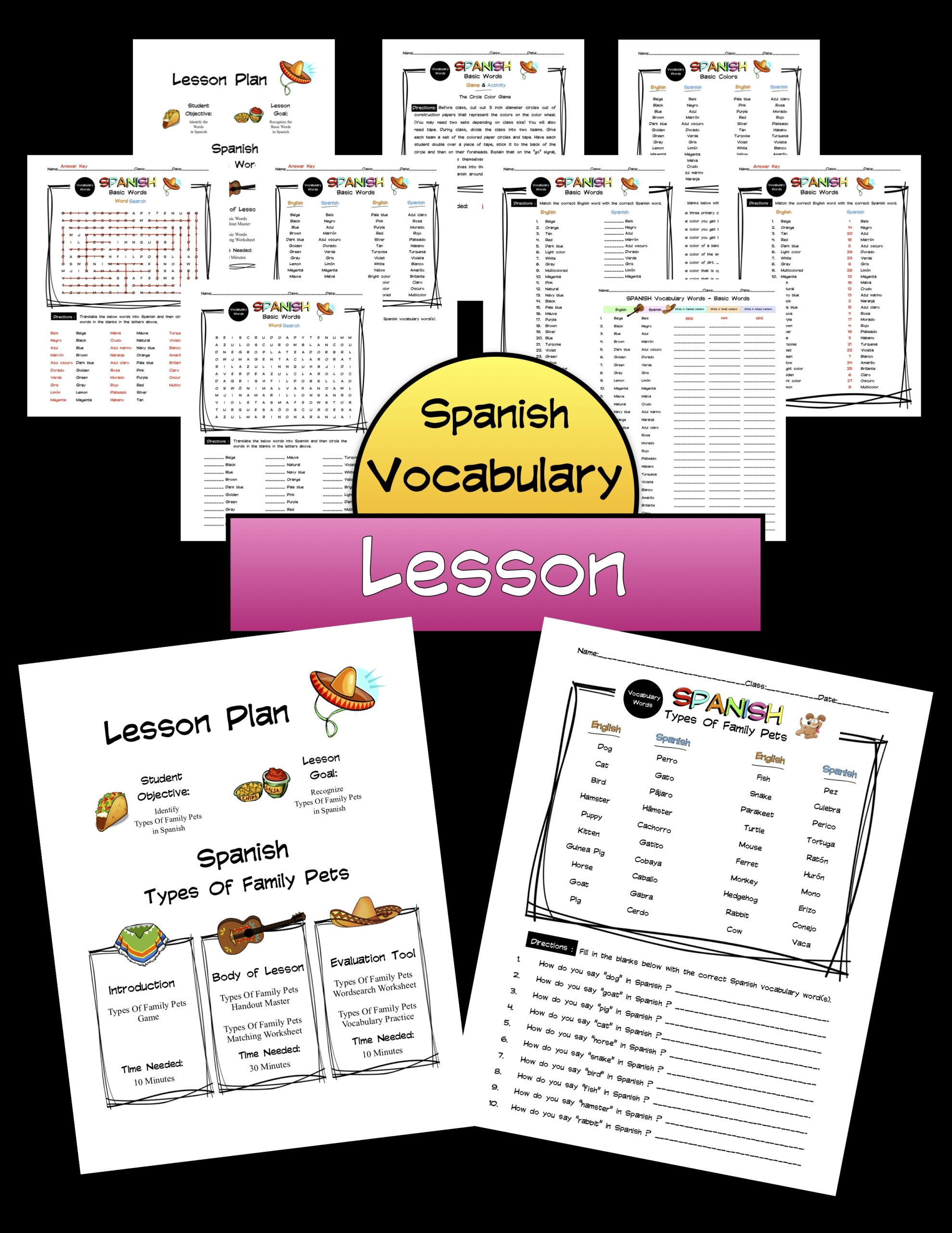 Spanish Family Pets Lesson Packet - Made By Teachers