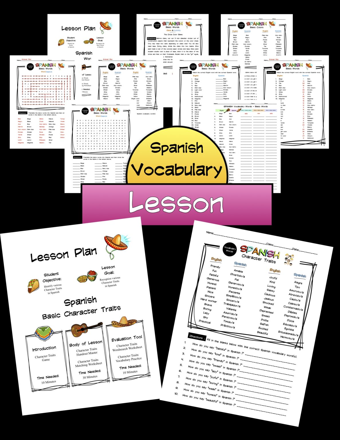 Spanish Character Traits Lesson Packet | Made By Teachers