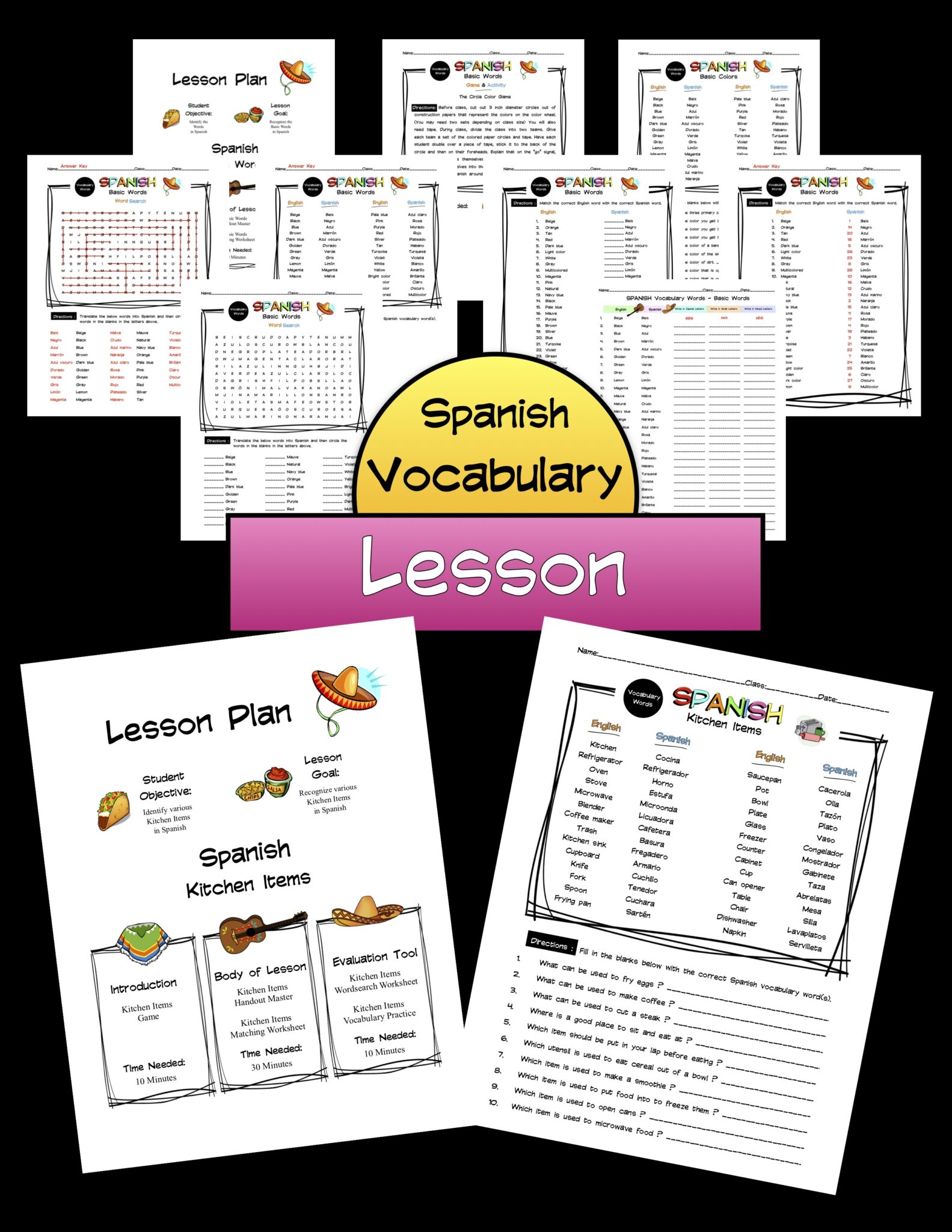 Spanish Study/Office Items Vocabulary Word List Column Worksheet | Made ...