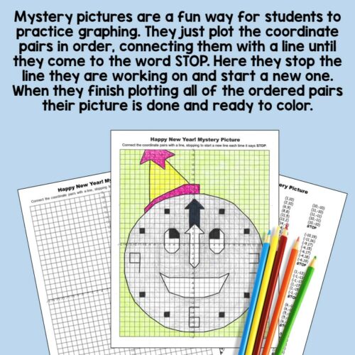 New Years Coordinate Plane Mystery Graphing Picture Four Quadrant Math ...