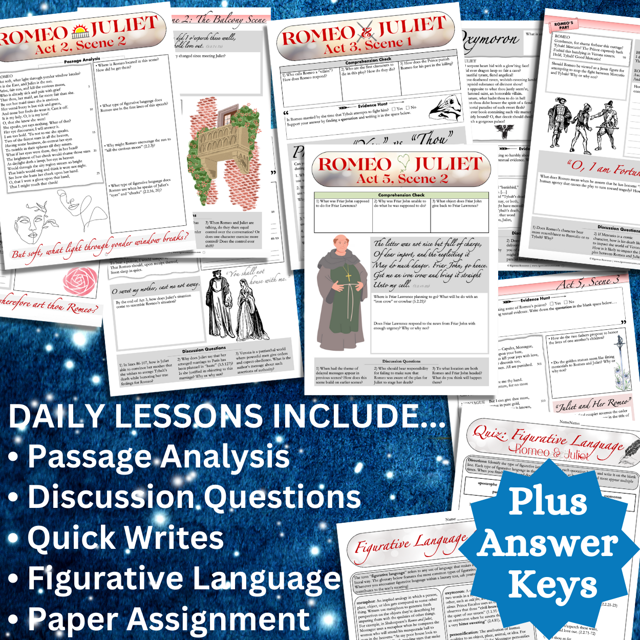 Romeo and Juliet by Shakespeare: COMPLETE UNIT: Worksheets, Discussion ...