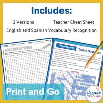 Spanish School Supplies Vocabulary Word Search | Made By Teachers
