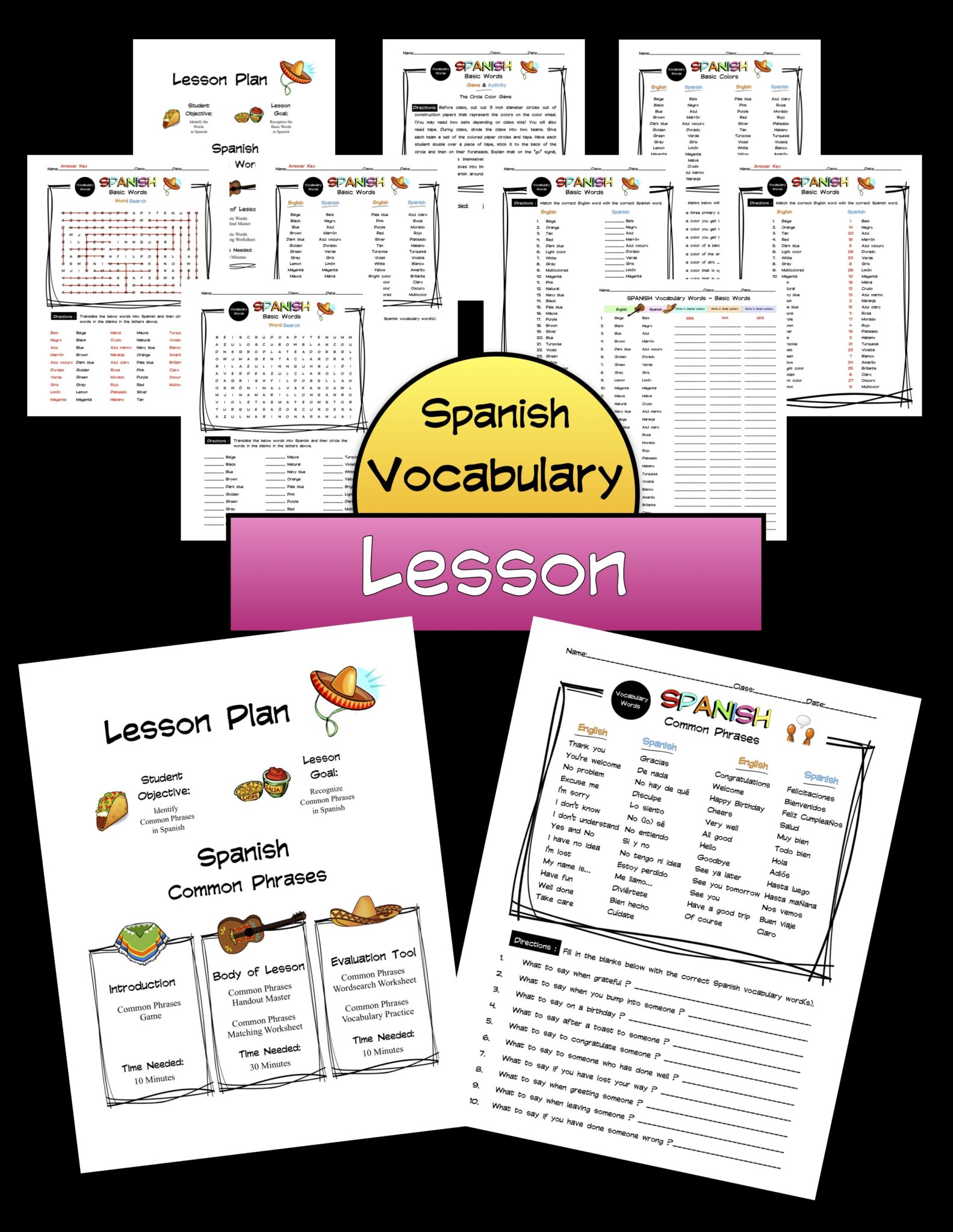Spanish Common Phrases Lesson Packet | Made By Teachers