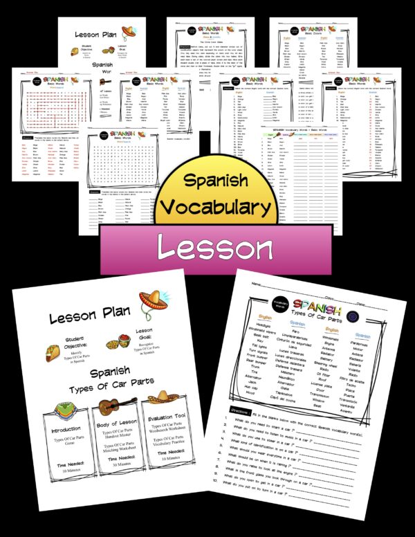 Spanish Car Parts Lesson Packet | Made By Teachers