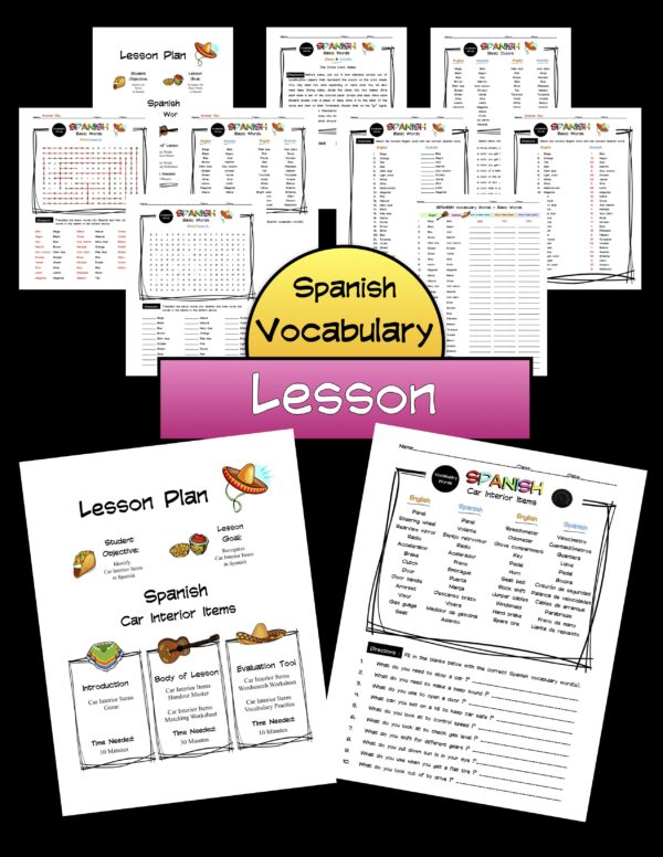 Spanish Car Interior Lesson Packet | Made By Teachers