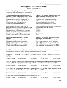CATCHER IN THE RYE Unit Plan: Discussion Prompts, Worksheets, Reading ...