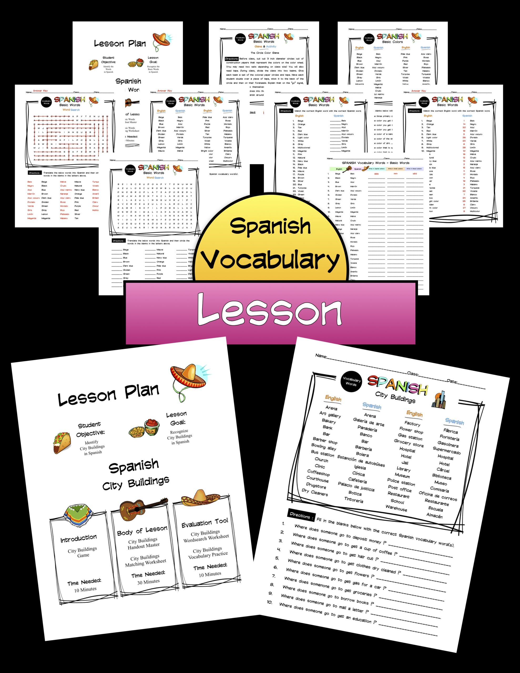 Spanish City Buildings Lesson Packet | Made By Teachers