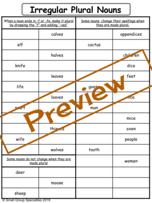 ELA Anchor Chart - Irregular Plural Nouns | Made By Teachers