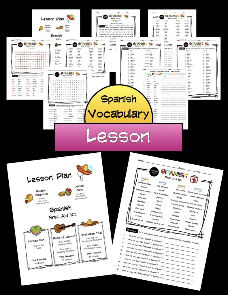 Spanish First Aid Kit Words Lesson Packet | Made By Teachers