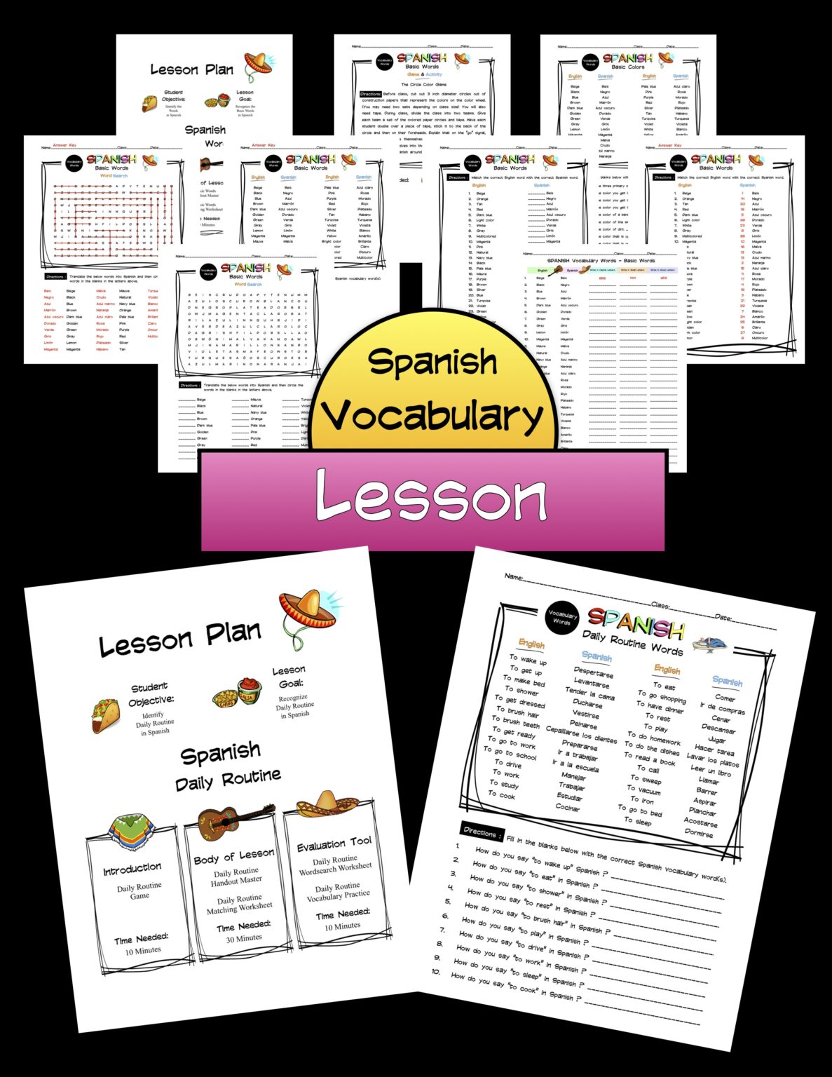 Spanish Daily Routine Words Lesson Packet | Made By Teachers