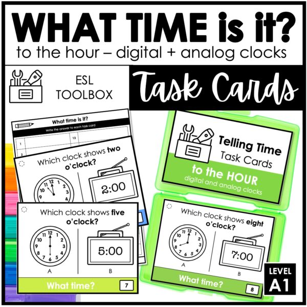 Telling Time Task Cards | To the hour - What time is it? Digital ...