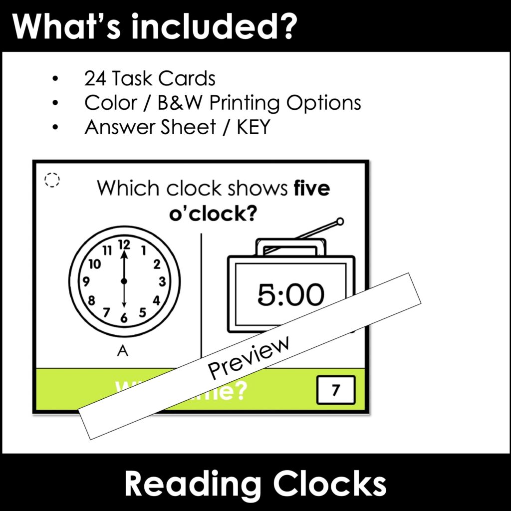 Telling Time Task Cards | To the hour - What time is it? Digital ...