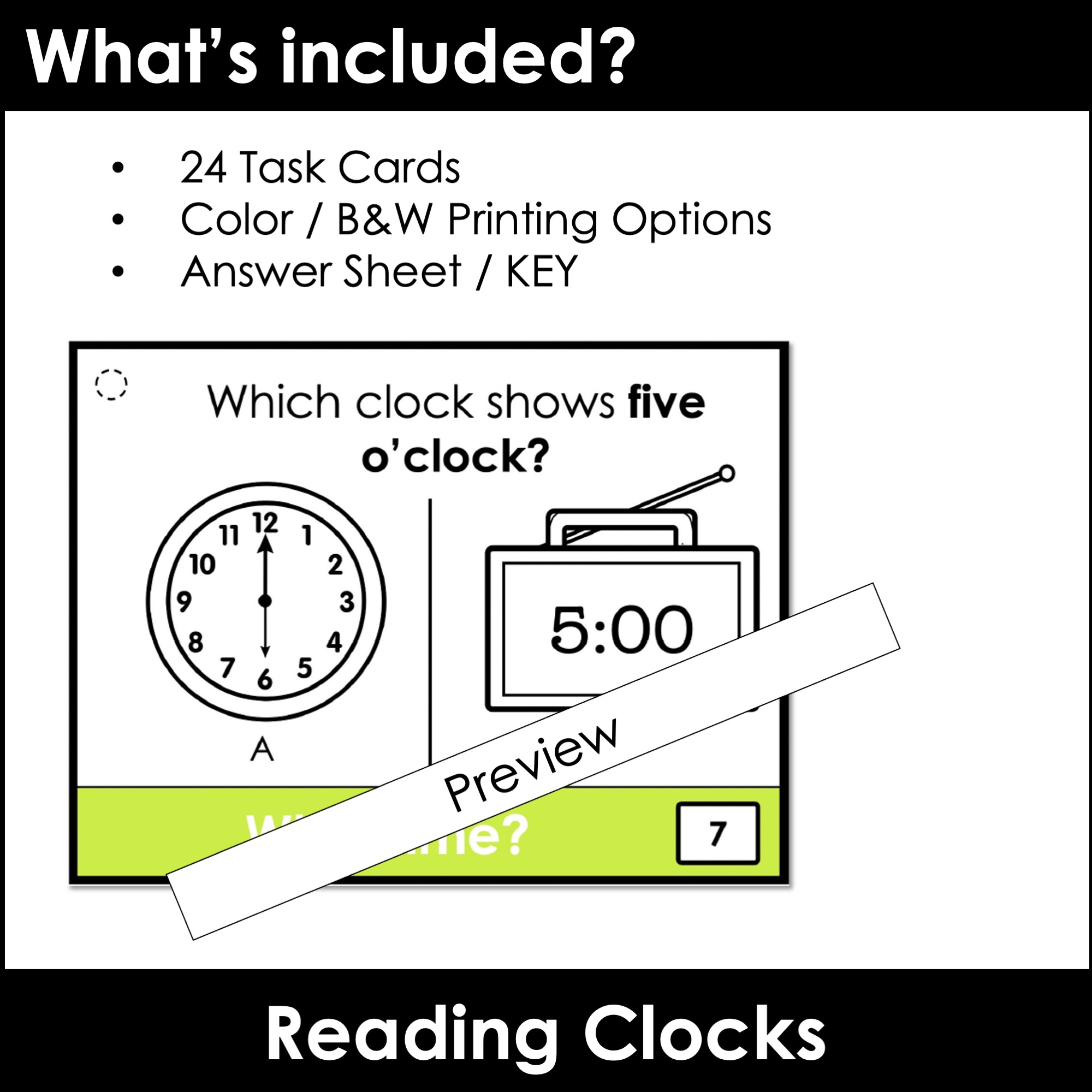 Telling Time Task Cards | To the hour - What time is it? Digital ...