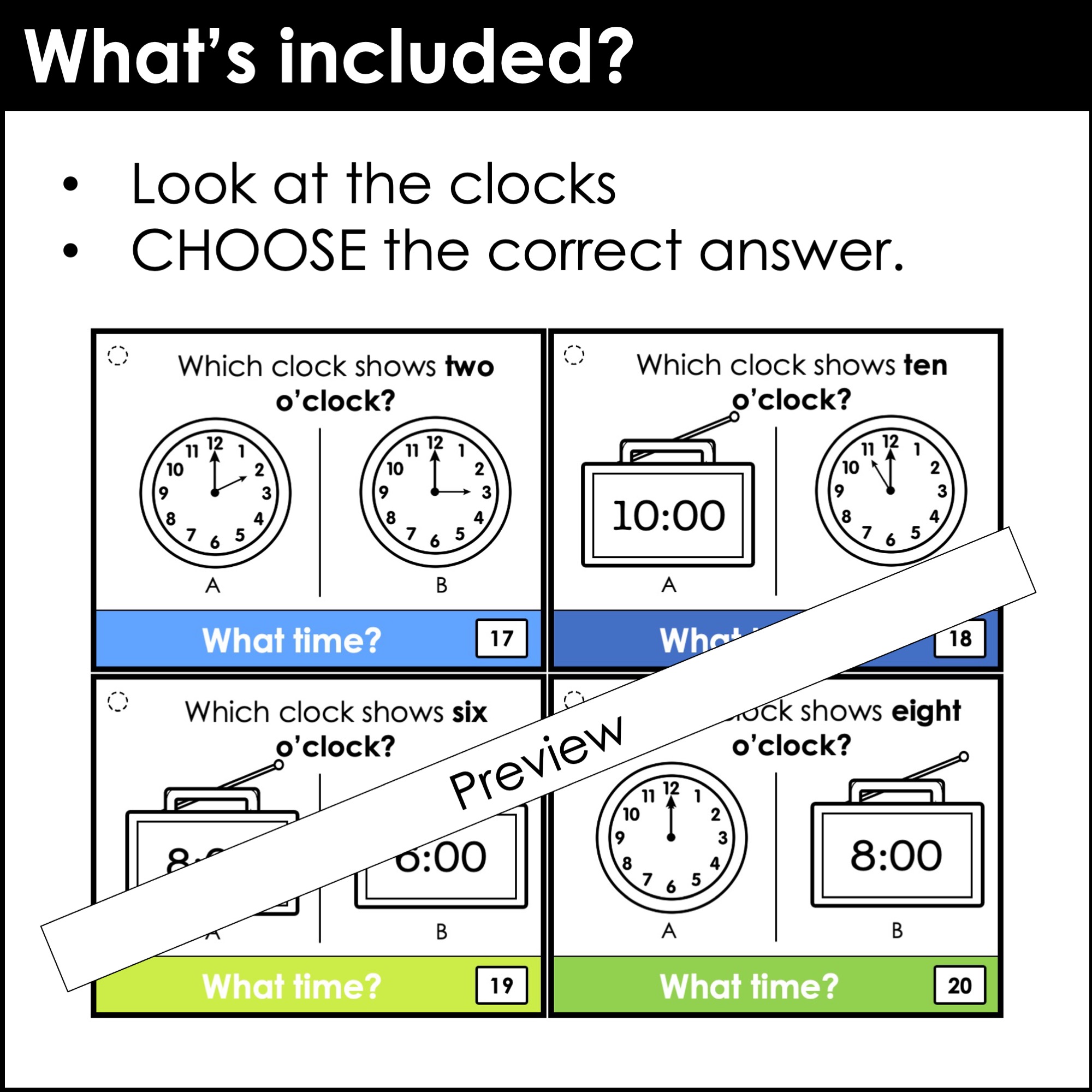 Telling Time Task Cards | To the hour - What time is it? Digital ...
