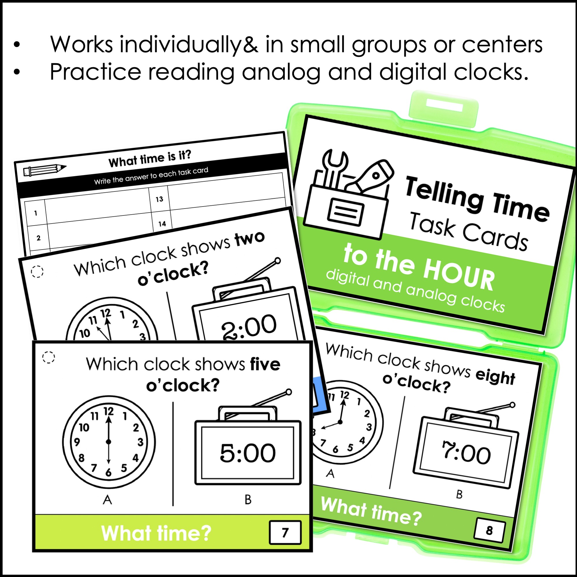 Telling Time Task Cards | To the hour - What time is it? Digital ...