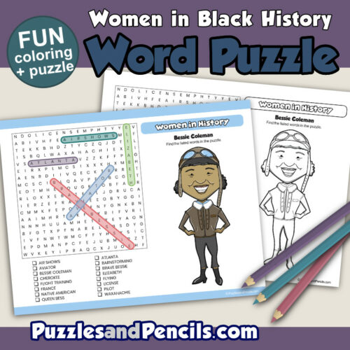 Bessie Coleman Word Search Puzzle Activity Page | Black History Month ...