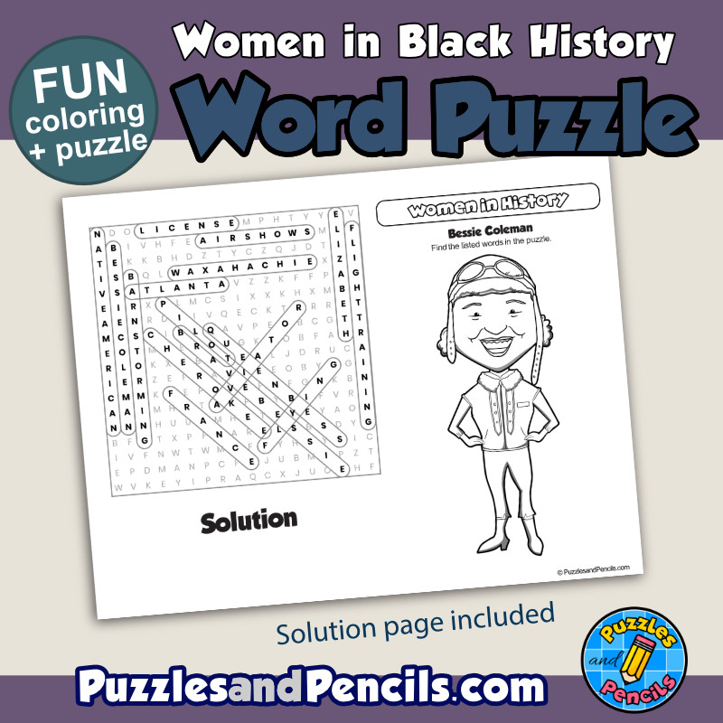 Bessie Coleman Word Search Puzzle Activity Page | Black History Month ...