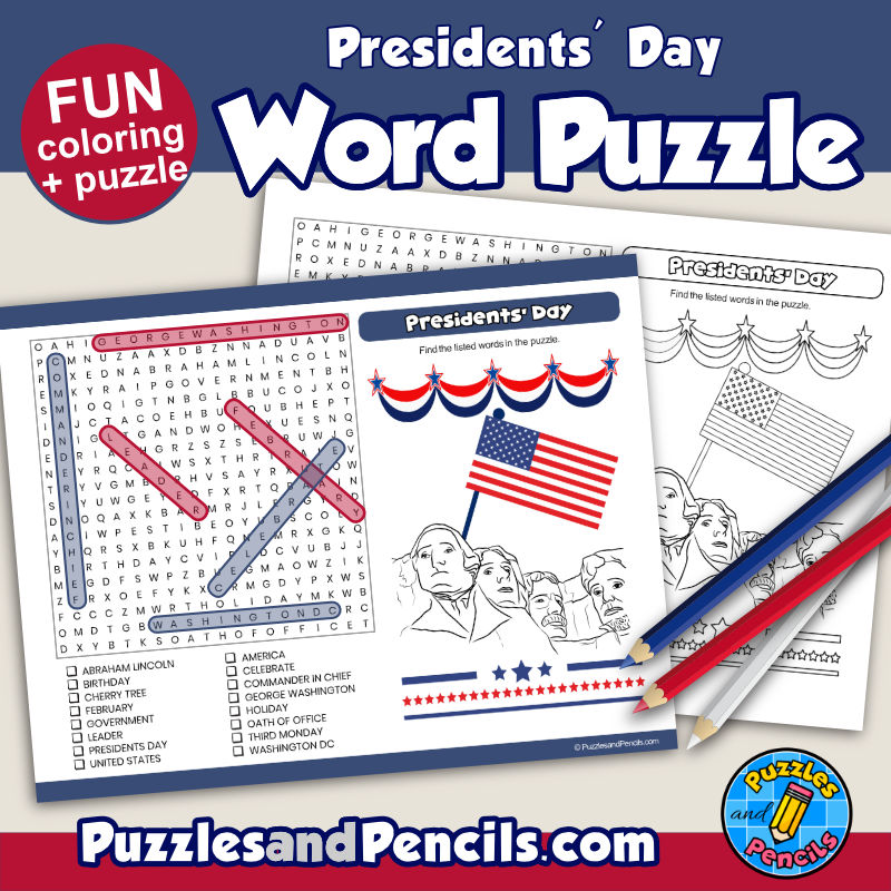 Presidents' Day Word Search Puzzle Activity Page | February Wordsearch ...