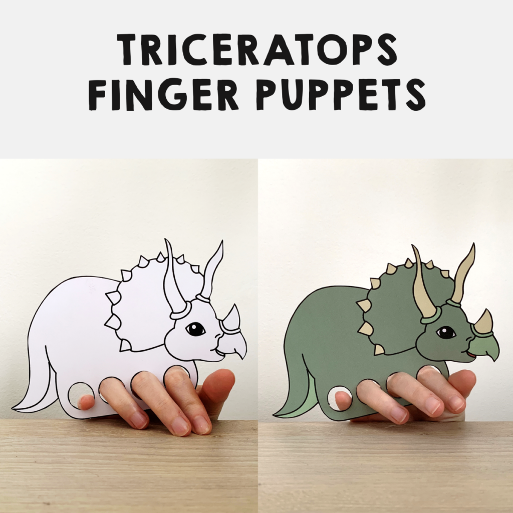 Triceratops Finger Puppet Printable Dinosaur Coloring Paper Craft ...