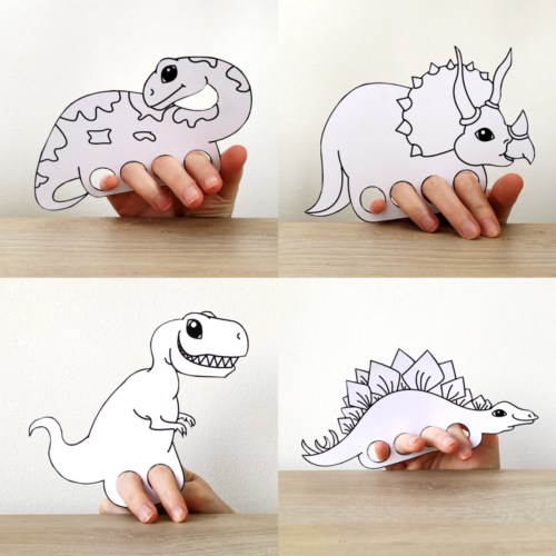 Dinosaur Finger Puppets Printable Dino Coloring Paper Craft Activity ...