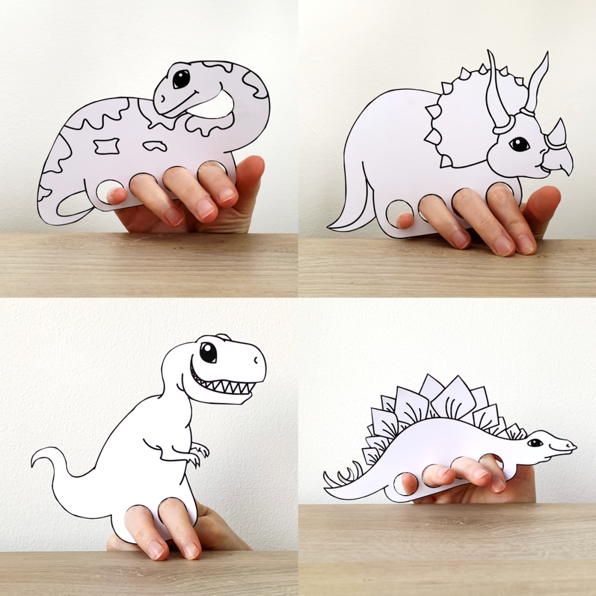 Dinosaur Finger Puppets Printable Dino Coloring Paper Craft Activity ...